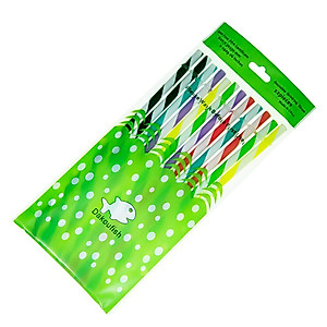 Dakoufish 12 Piece 9 Inch Reusable Plastic Thick Drinking Straws BPA Free Mason Jar Straws Big Stripe (9inch Black)