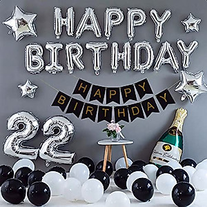 RUBFAC Silver Happy Birthday Balloons Banner, 16 Inch 3D Silver Mylar Foil Birthday Letters Sign for Kids Adults Boys Girls Birthday Decorations Party Supplies