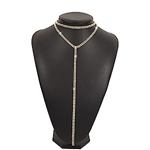 Missgrace 2 Tier Fashion Sexy Bar Nightclubs Necklaces Gold Y Long Rhinestones Choker Necklace Sparkly Jewerly Wedding Party Prom Bar Necklace Accessories for Women (Gold)