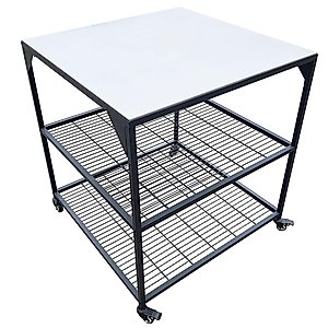 JIN BETTER GRILL PARTS Three-Tier Stainless Steel Pizza Oven Cart, Movable Work Table for Ooni, Blackstone, Cuisinart (31.5" D x 31.5" W x 35.4" H)