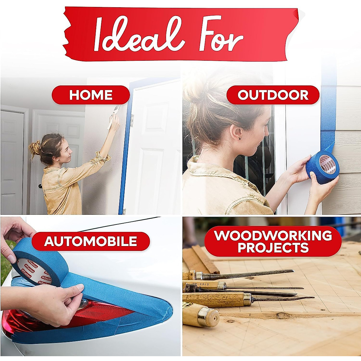 XFasten Blue Painters Tape Bulk 3-Inch x 60-Yards (12-Pack, 2160ft Total) Wall Safe Blue Painters Tape 3 Inch Wide, Blue Masking Tape Bulk, Blue Paint Tape for Walls, Painting, Automotive