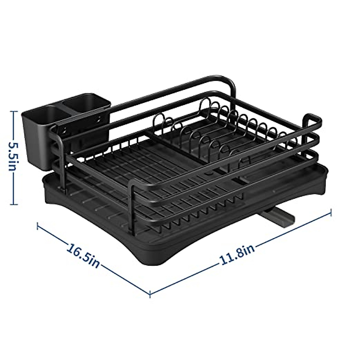 HOWDIA Dish Drying Rack, Aluminum Rust Proof Dish Rack with Swivel Spout Drying Tray, Removable Cutlery Holder for Kitchen Counter