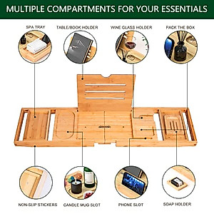 Bathtub Tray Caddy Bamboo 41" Longest Extended Length+ Gifts for Mom Lavender Scented Candles Bundle Green Jar