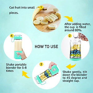 VOTSUPKITDINOK Portable Blender for Smoothies, USB Rechargeable, 6pcs 3D Blades, 13.5Oz, Cleansing Brush for Travel, Office and Sports, Mint Blue