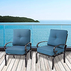 Cemeon Outdoor Furniture Metal Patio Dining Chairs Set of 2 Metal Frame Chairs, All-Weather Garden Seating Chair (Peacock Blue Cushions)