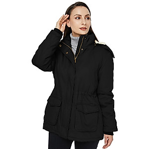 WenVen Women's Slim Fit Sherpa Lined Winter Coat Warm Casual Jacket (Black, M)