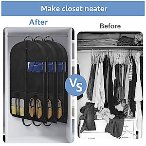 Shenehsmp 43" Garment Bags Heavy Duty Suit Bags for Travel Hanging Clothes Closet Storage, 4" Gussetes with Pockets and 2 Carry Handles, Protector for Coat, Dress, Jacket, Shirts, 3 Packs