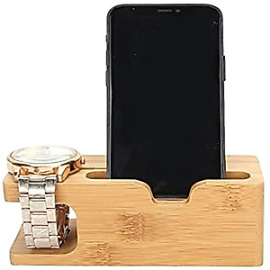 Wooden Docking Station for Multiple Devices - Desktop Organizer Smartphone Charging Dock Tablet and Charging Stand - Bamboo Charging Station with Multiple Cables