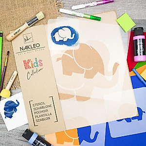 NAKLEO 5 pcs Reusable Plastic Stencils - Elephant Mammal Animal - 13.4" to 3.5" - Pattern Children Kids Painting Template Room Decor - Craft DIY Wall Furniture