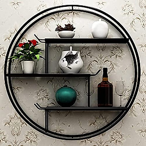 Bedroom Storage Shelf Multipurpose Wall-Mounted Decorative Shelf Metal Iron Round Display Stand/Floating Shelves Creative Living Room,Black,60cm