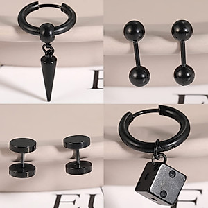 Black Cross Earrings for Men, 28 Pieces Stainless Steel Long Chain Dangle Piercing Hoop Earrings Set for Gifts (Black)