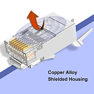 VCE RJ45 Connectors CAT7/CAT6A 30-Pack, Non-Pass-Thru Shielded Modular Plugs for Thick Cable, 3-Prong 50u Gold Plated Ethernet Ends with Strain Relief Boots - Blue