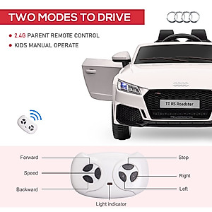 Aosom 6V Kids Electric Ride On Car, Licensed Audi TT RS with Suspension System and Remote Control, Horn, 5 Songs, Lights, MP3 Player, White