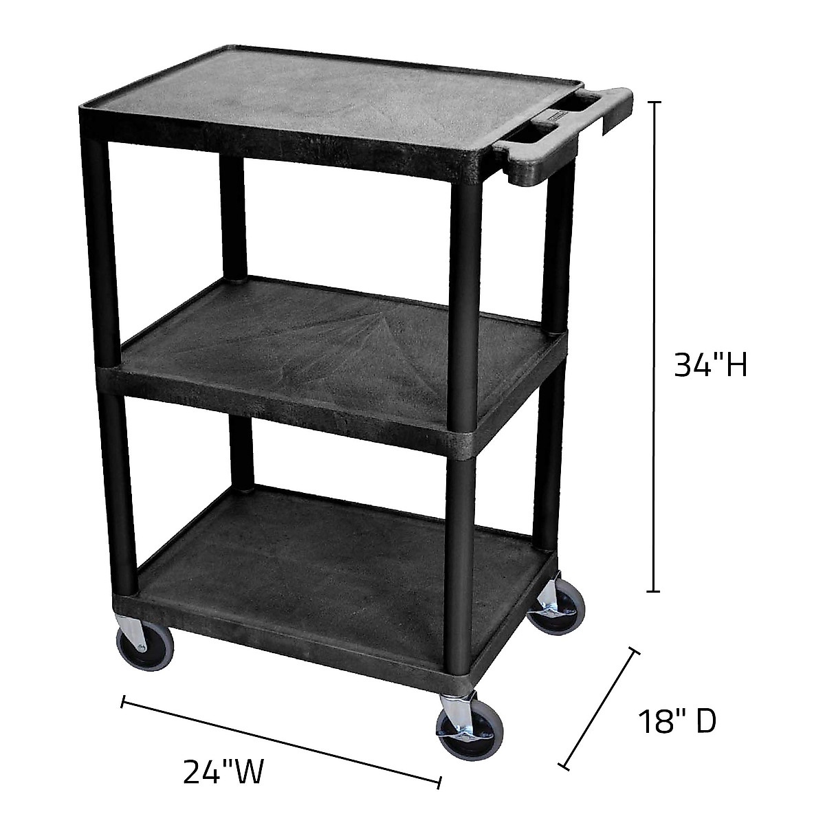 Luxor Multipurpose Storage Utility Cart 3 Shelves Structural Foam Plastic - Black
