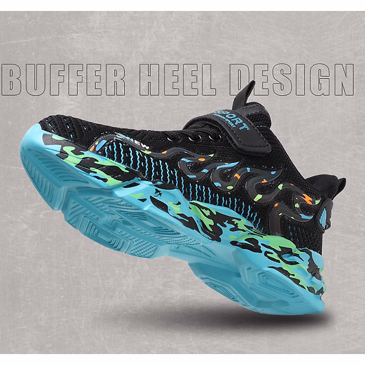 BTKSDAS Boys Sneakers Fashion Non Slip Boys Running Shoes Tennis Athletic Gym Sports Walking Sneakers for Boys Girls Black/Green Size 4 Big Kid