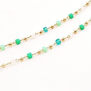 FUTIMELY Bohemia Green Beaded Beads Choker Necklace for Women,Simple Fresh Green Beaded Square Round Bead Choker Necklace Fashion Jewelry (Gold)