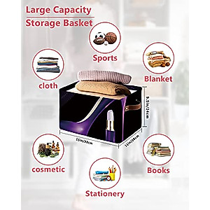 Storage Organizer Bins Set of 1 Storage Baskets for Clothes on Shelves With Handles Purple Lipstick and High Heel Black Rectangular Fabric Laundry Baskets for Organizing