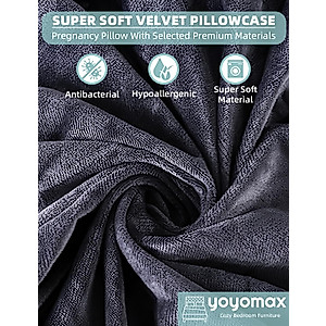 yoyomax Pregnancy Pillows, C Shaped Full Body Maternity Pillow Memory Foam Pregnancy Pillow with Removable Cover, 52 Inch Pregnancy Pillows for Sleeping (Grey)