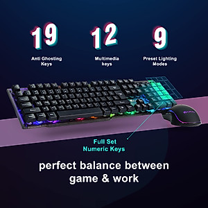 HAJAAN HC410-G Wired RGB Gaming Keyboard and Mouse Combo, with Multimedia and Anti-Ghosting Capability Keys, Upto 3200DPI Gaming Mouse for Windows PC Gamers- Black