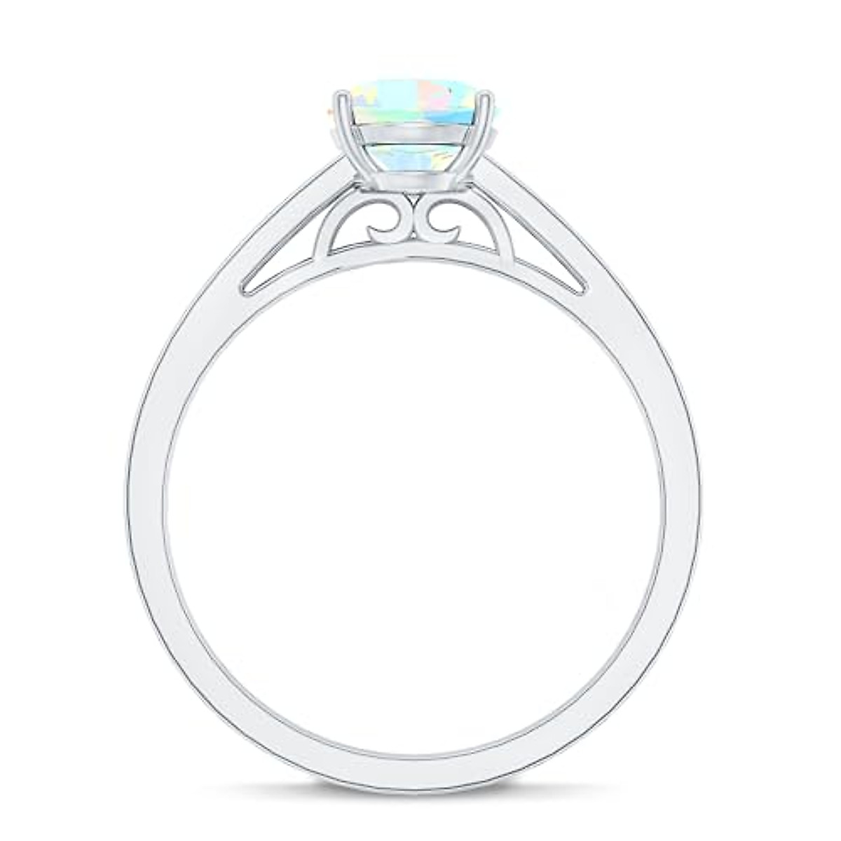 Certified Natural Opal 6X8mm Oval Shape Engagement Ring with Diamond, AAA Quality - With Jewelry Box, 14K White Gold, Size:US 6.00