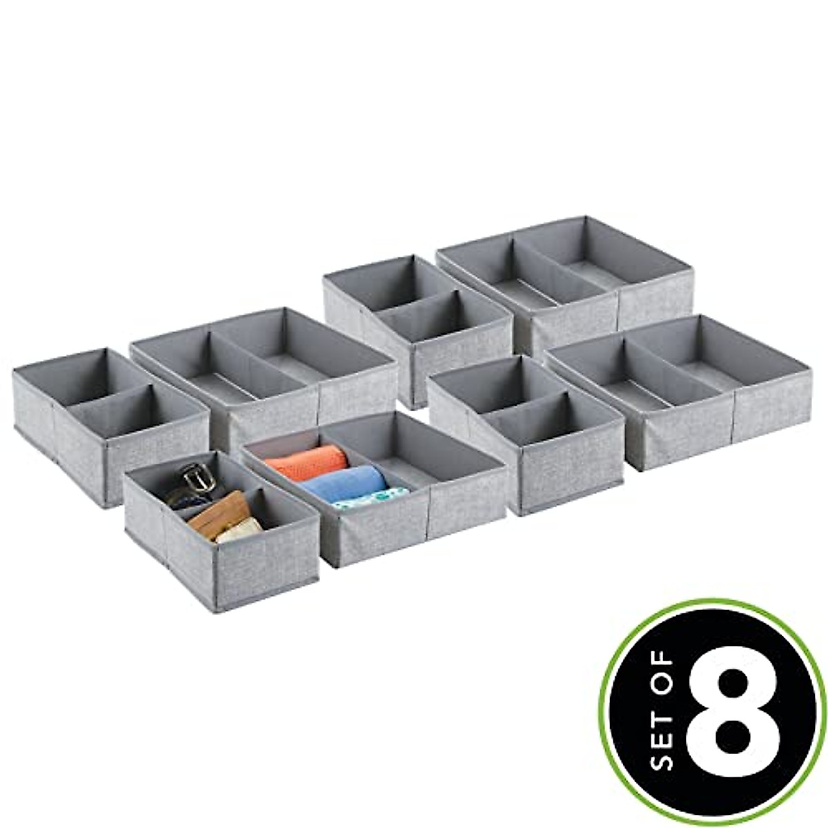 mDesign Soft Fabric Dresser Drawer and Closet Storage Organizer Bin for Bedroom - Holds Lingerie, Bras, Socks, Leggings, Clothes, Purses, Scarves, Lido Collection - 4 Pack - Gray