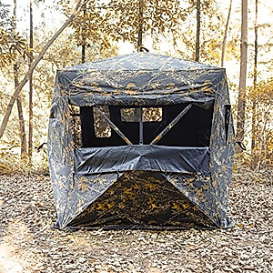GearOZ Hunting Blind, See Through Ground Blinds for Deer Hunting 3-4 Person Pop Up Tent Turkey Blind for Bow Hunting 270°, Portable Durable Deer Blind for Hog Turkey Duck Hunting