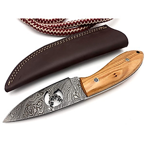 Nooraki REG- 61 Handmade Damascus Hunting knife 8.5 inches Full Tang Stag Head on Blade with Leather Sheath