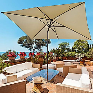 Abba Patio 6.5 x 10ft Rectangular Patio Umbrella Outdoor Market Table Umbrella with Push Button Tilt and Crank for Garden, Lawn, Deck, Backyard & Pool, Beige