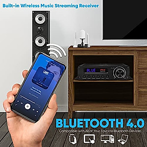 Pyle - PFA560BT - Wireless Bluetooth Home Audio Amplifier - 100W 5.1 Channel Home Theater Power Stereo Receiver, Surround Sound w/HDMI, AUX, FM Antenna, Subwoofer Speaker Input, 12V Adapter