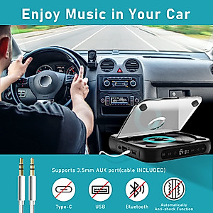 ZYOKATA Portable CD Player Personal CD Players with Bluetooth for Car, Rechargeable Small CD Player with Headphones, LCD Touch Screen & Anti-Skip/Shockproof