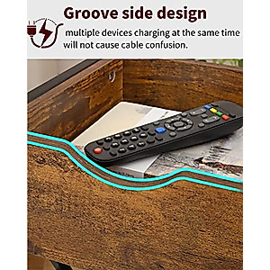 WEENFON Narrow End Table, 2 Tiers Flip Top Sofa Side Table, Nightstand with X-Shaped Metal Legs, Rustic Brown and Black