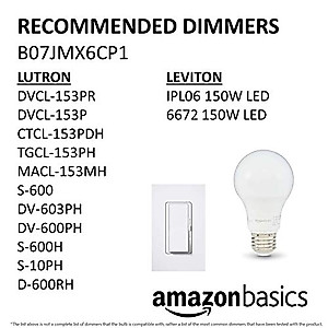 Amazon Basics A19 LED Light Bulbs, 60 Watt Equivalent, Energy Efficient 9W, E26 Standard Base, Daylight White 5000K, Dimmable, 10,000 Hour Lifetime , 6-Pack