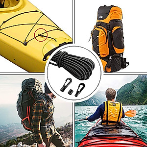 1/4" x 25' Elastic Bungee Shock Cord - Kayak Stretch String Rope with Bungee Shock Cord Hook Suitable for Boat Camping Accessories, Exercise, Fitness and Outdoor Enthusiasts (25 Feet Rope + 10 Hooks)