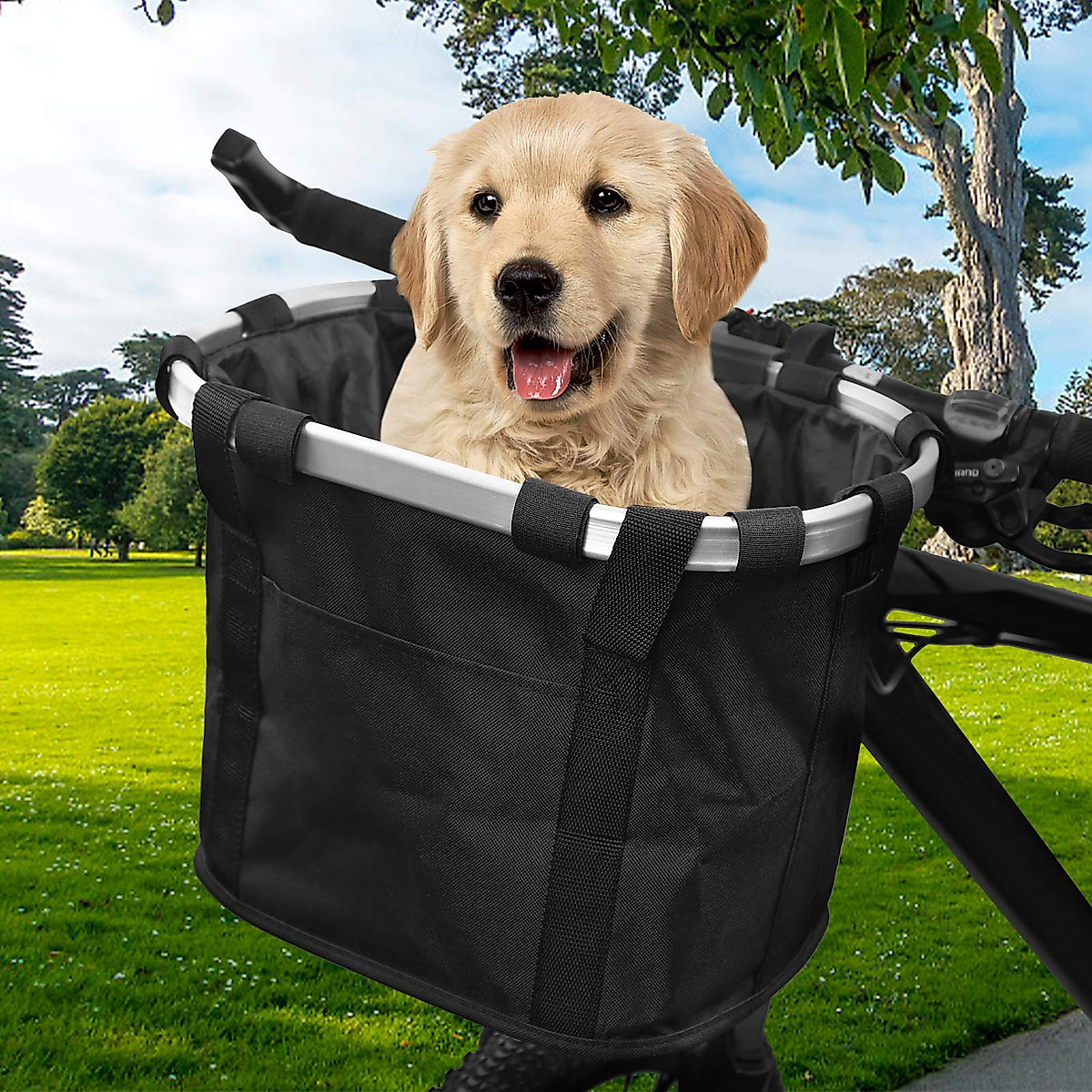 Sisenny Bike Basket Folding Small Pet Cat Dog Carrier Front Removable Bicycle Handlebar Bag Quick Release Detachable Cycling Holder Storage Basket