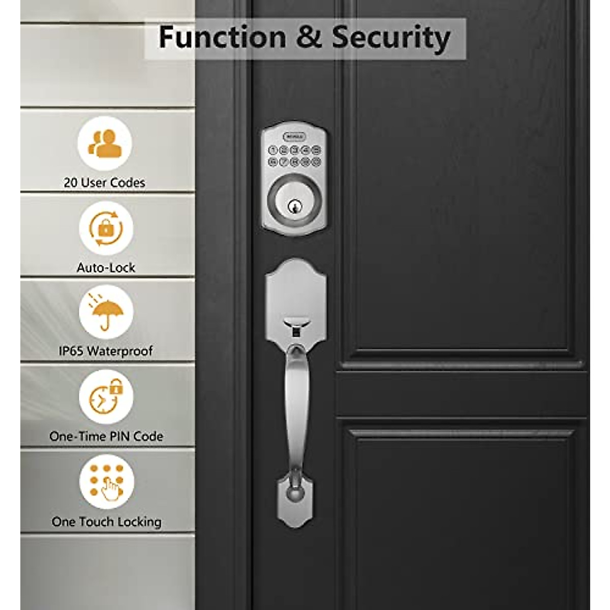 Revolo Electronic Keypad Deadbolt, Keyless Entry Door Lock, Keyed Entry, Auto Lock, Door Lock with Handle, Front Door Handle Sets, Anti-Peeking Password