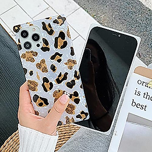 KERZZIL for iPhone 12/12 Pro Case 6.1-inch,Cute Slim Square Golden Sparkle Glitter Leopard Pattern Soft TPU Silicone Protective Durable Cases Cover Compatible with iPhone 12/12Pro(White Black)