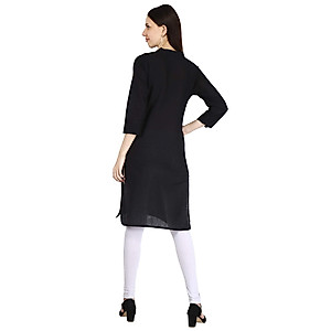 Ramkudi Indian Women's Plain Cotton Kurti Black Top
