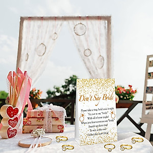 Geosar Ring Game Put a Ring on It Bridal Shower Games with Rings Dont Say Bride Game Rules and 60 Plastic Rings Bridal Shower Favors for Guests Wedding Shower Games(Gold, Confetti)