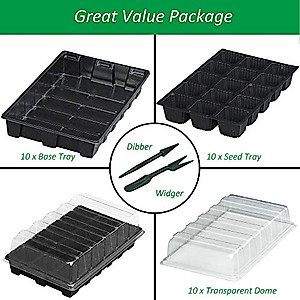 Gardzen 10-Set Garden Propagator Set, Seed Tray Kits with 150-Cell, Seed Starter Tray with Dome and Base 15" x 9" (15-Cell Per Tray)