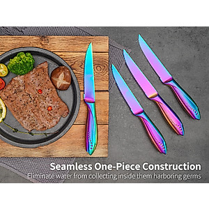 Rainbow Serrated Steak Knife 4 Piece Set, German High Carton Stainless Steel Blade for Home Restaurant