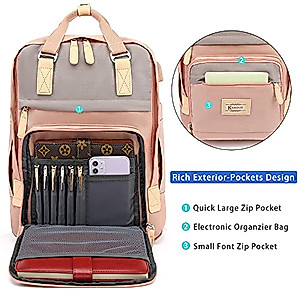 KeKour Laptop Backpack for Women,14 Inch Work Laptop Bag with USB Port Travel Computer College Casual Daypack for Weekender (Pink)