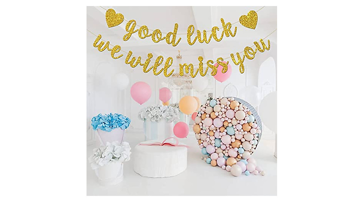 INNORU Good Luck Farewell & Graduation Banner - Gold Glitter Celebration