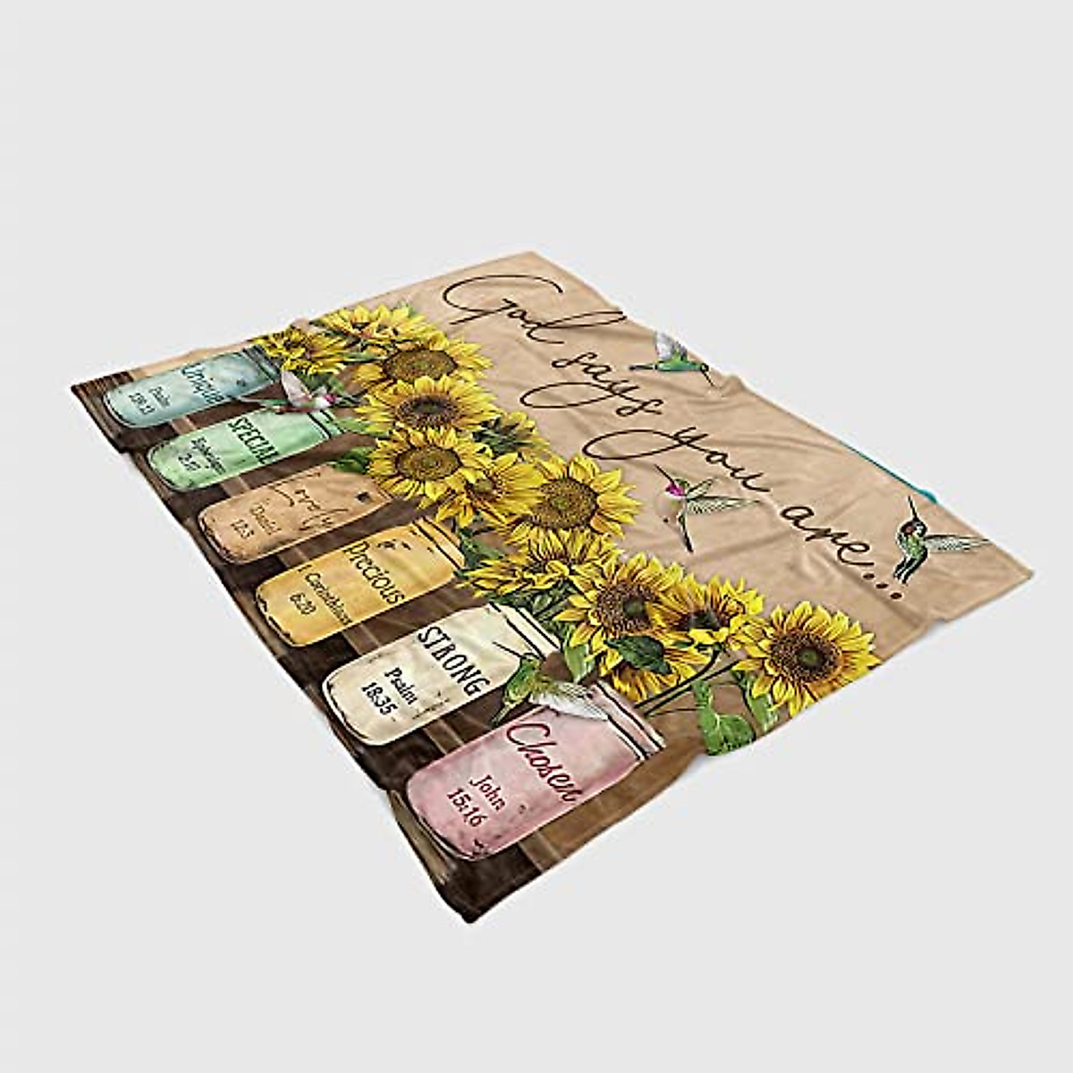 LEOPLESIC Sunflower Throw Blankets for Couch,Inspirational Quote God Says You are Hummingbird Design Cozy Luxury Rustic Farmhouse Yellow Flower Blue Purple Bottle Flannel Bed Blanket 40" x50"