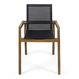 Christopher Knight Home Jimmy Outdoor Acacia Wood and Mesh Dining Chairs (Set of 2), Teak Finish