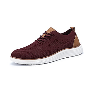 VILOCY Men's Casual Dress Sneakers Oxfords Business Shoes Lace Up Lightweight Comfortable Breathable Walking Knit Mesh Fashion Sneakers Tennis Wine Red,EU44