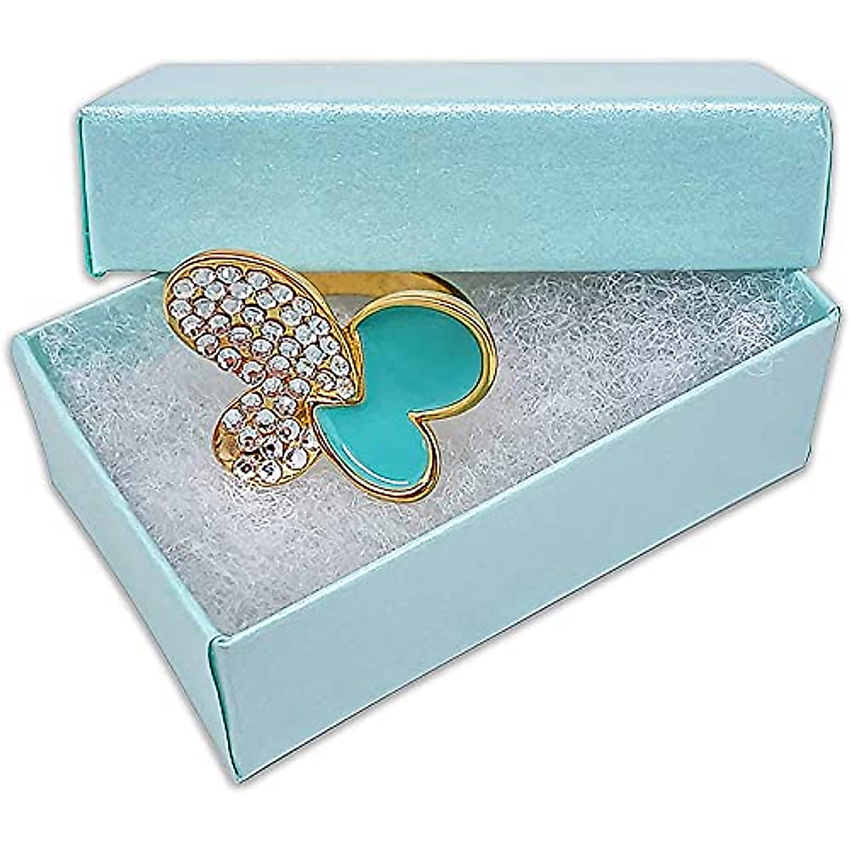 TheDisplayGuys 100-Pack #21 Cotton Filled Cardboard Paper Jewelry Box Gift Case - Pearl Teal (2 5/8" x 1 5/8" x 1")