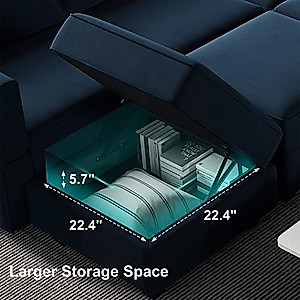 Belffin Modular Convertible Sectional Sofa with Reversible Double Chaises Velvet L Shaped Convertible Couch with Storage Blue