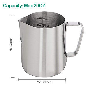 ENLOY Milk Frothing Pitcher, 20oz Steaming Pitcher Stainless Steel Espresso Machine Accessories for Coffee Bar, Milk Coffee Cappuccino Latte Art, Barista Steam Pitchers Milk Jug Cup with Art Pen