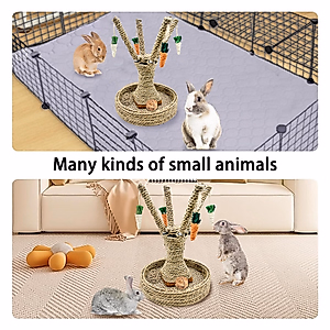 Hamiledyi Bunny Chew Toys Rabbit Rattan Grass Scratcher Climbing Tree Fun Tree Carrot Play Toys for Small Animal Guinea Pig Tooth Cleaning