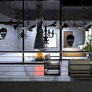 KUUQA Halloween Hanging Decorations Ceiling Decoration of Chandelier Bat Crow Spider Skull for Haunted House Decoration, Set of 20